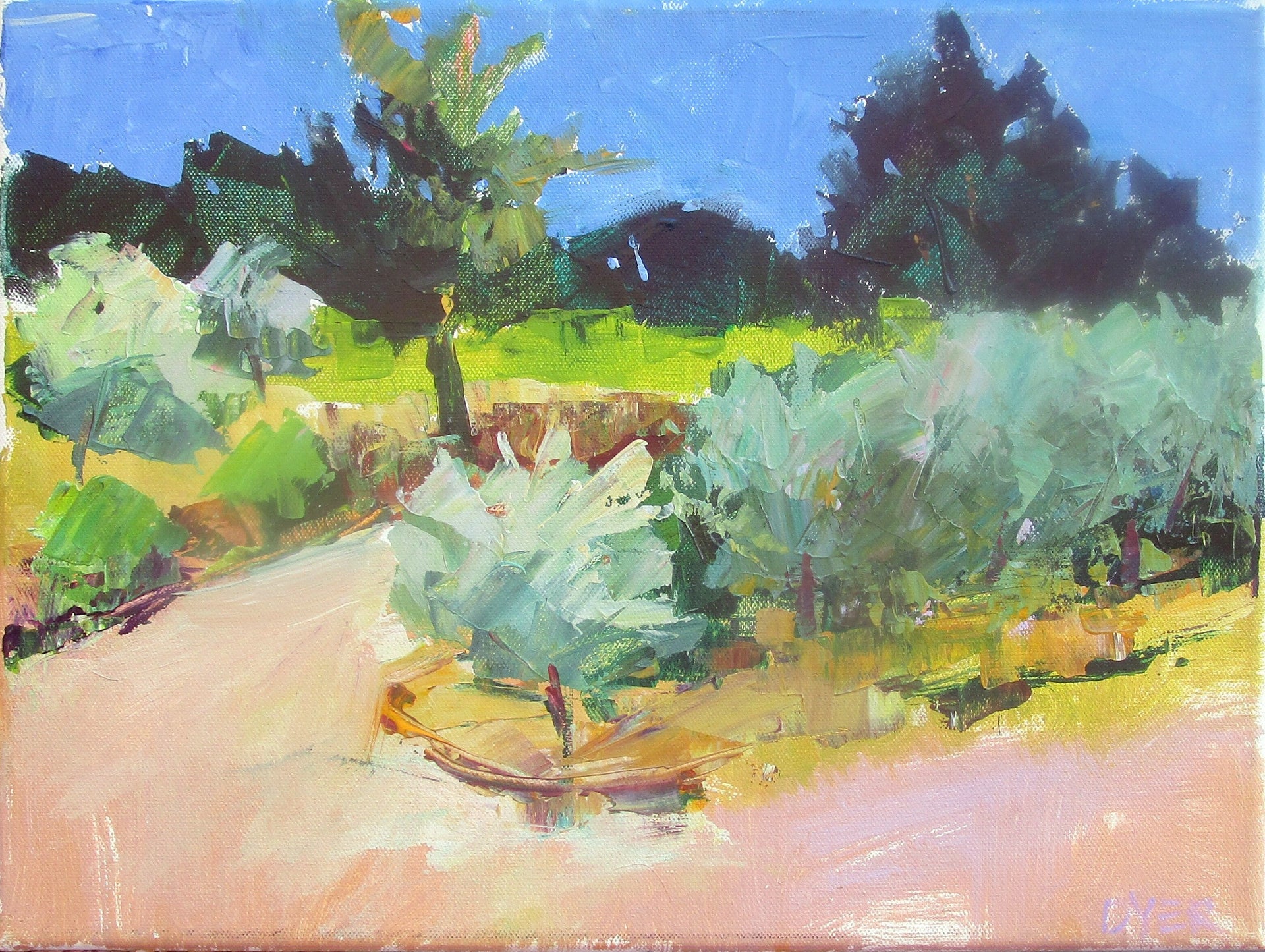 Olive Trees by Curved Path by Janet Dyer - acrylic painting | UGallery