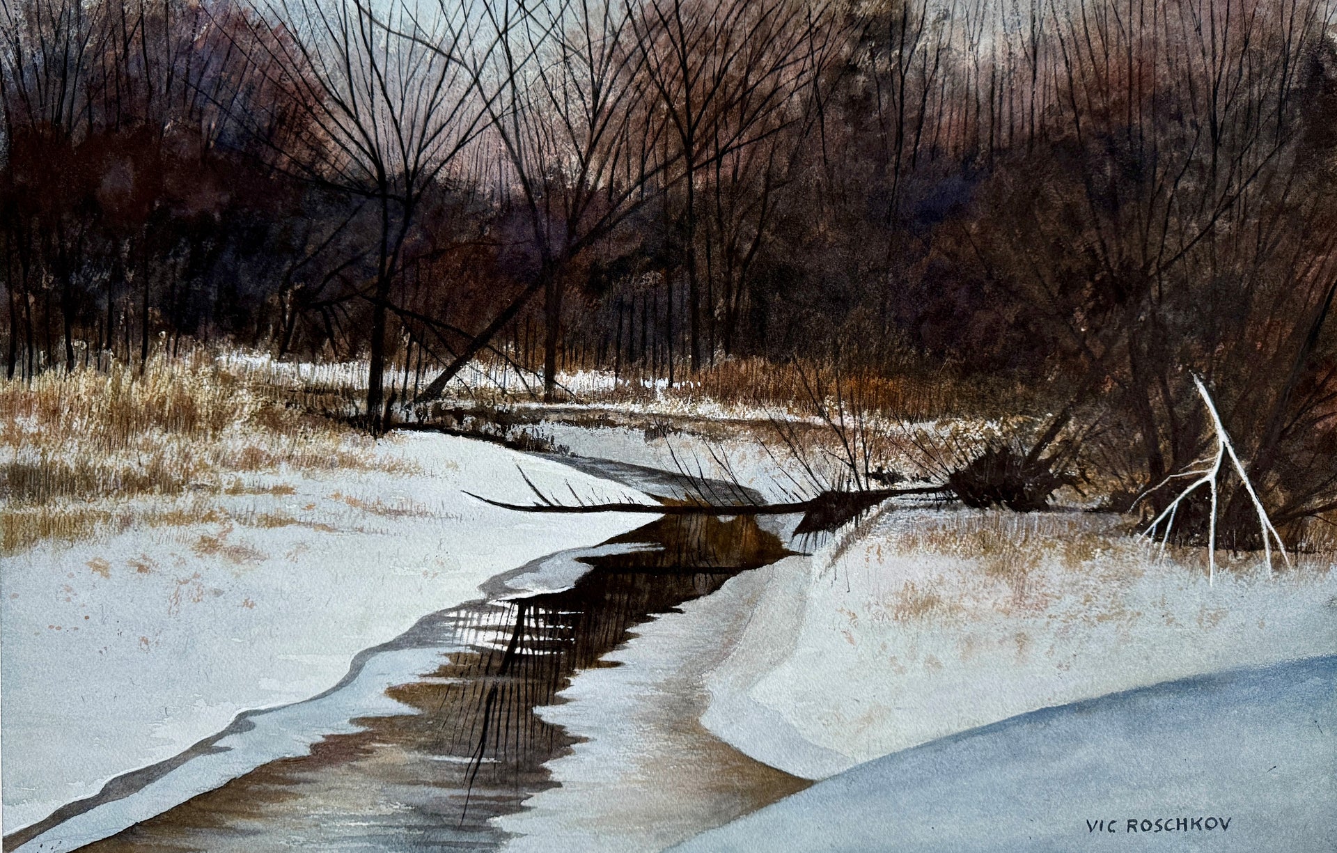 Winter's Chill by Vic Roschkov - watercolor painting | UGallery