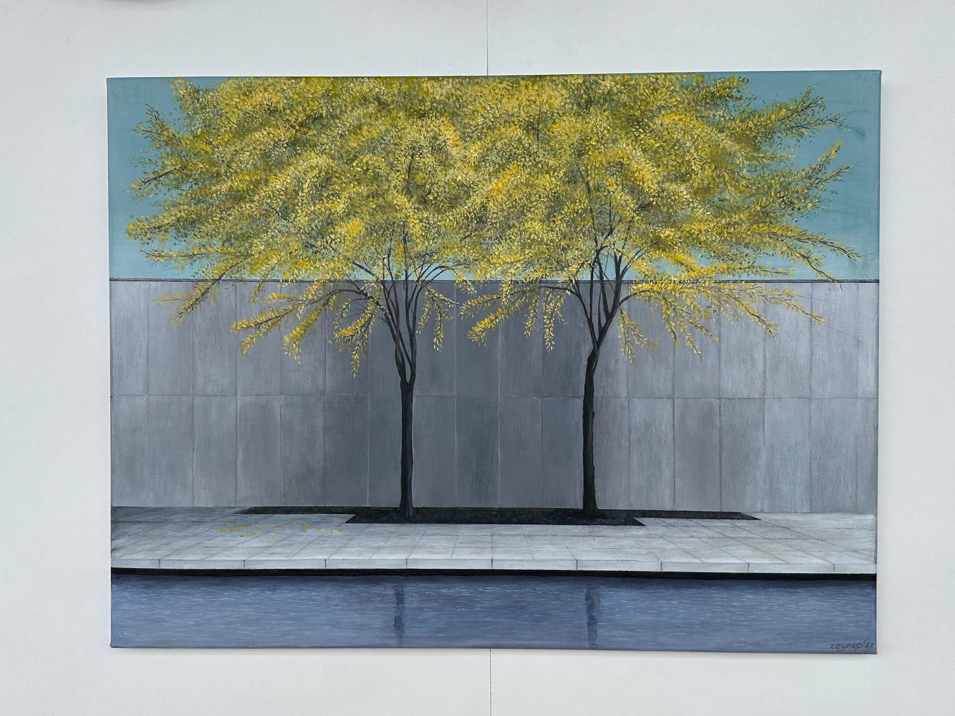 Trees in MoMA Sculpture Garden by Zeynep Genc - acrylic painting | UGallery
