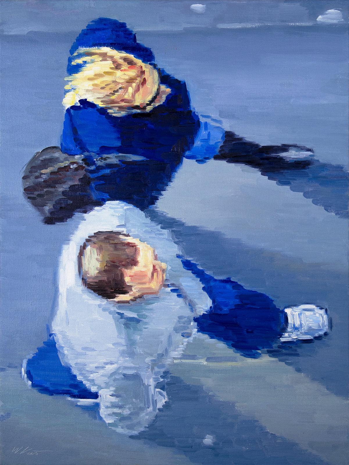 Couple in Blue Walking in Paris by Warren Keating - oil painting | UGallery