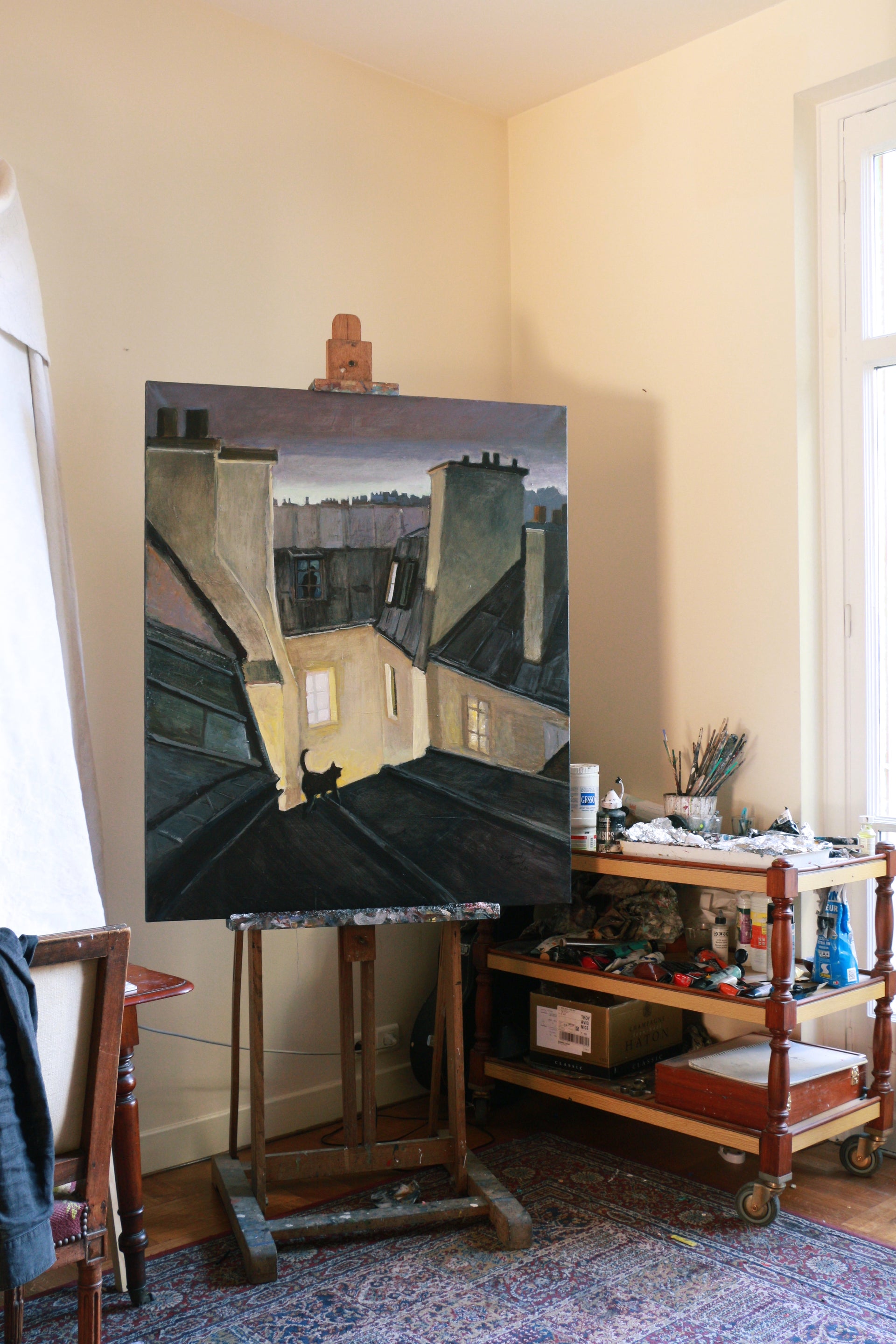 The Cat on a Roof by Bertrand Girard - acrylic painting | UGallery