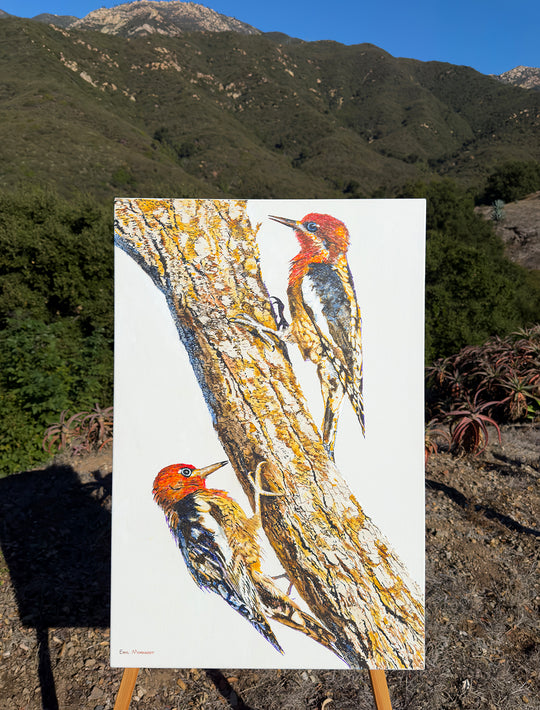 Woodpeckers on Tree by Emil Morhardt - acrylic painting | UGallery