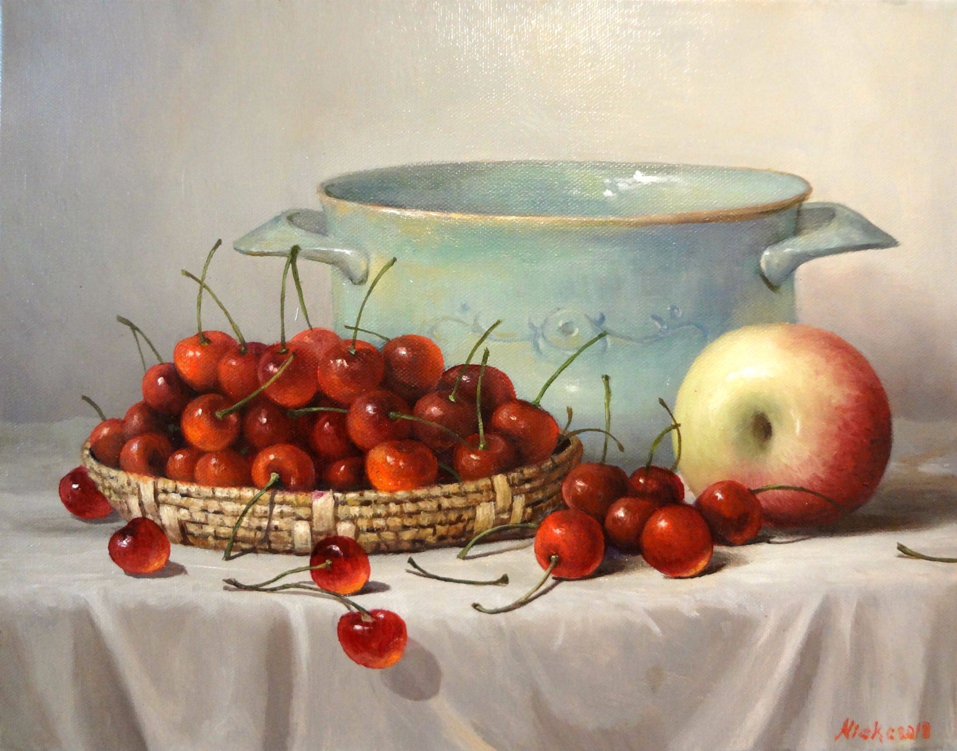 Still Life with Cherry by Nikolay Rizhankov - oil painting | UGallery