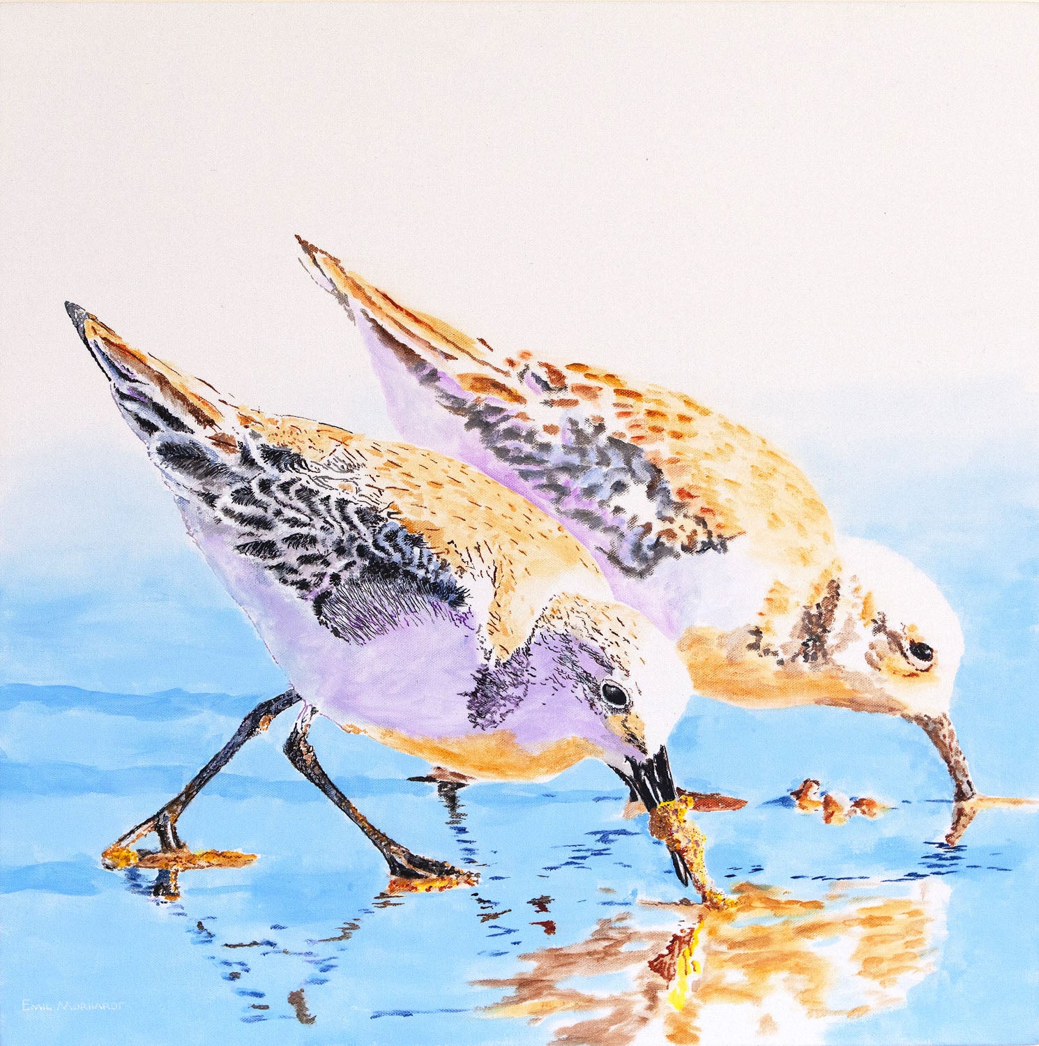 Sanderlings into the Sand by Emil Morhardt - acrylic painting | UGallery
