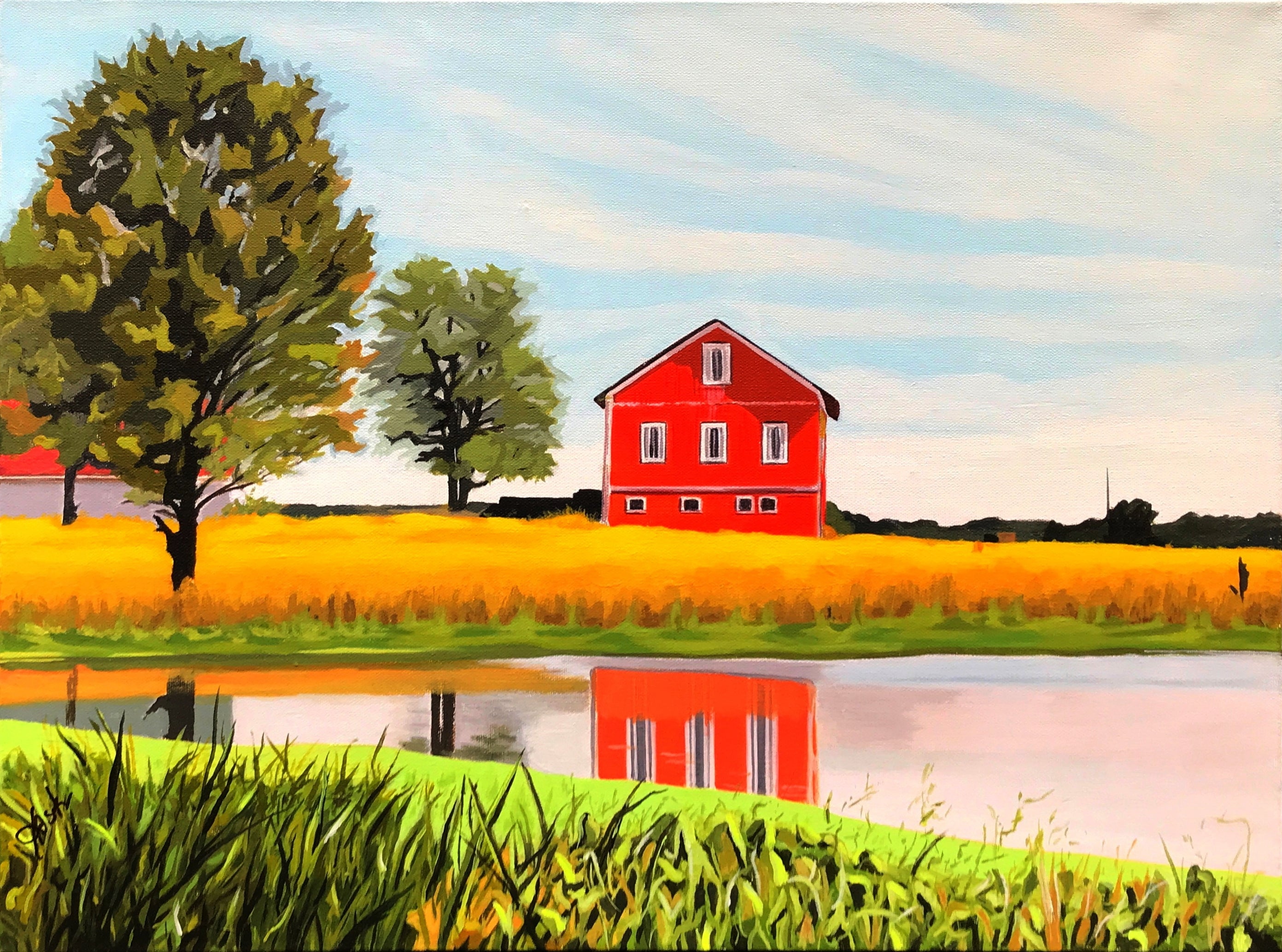 Canvas Barn Acrylic Paintings Red Barn Reflections By John Jaster