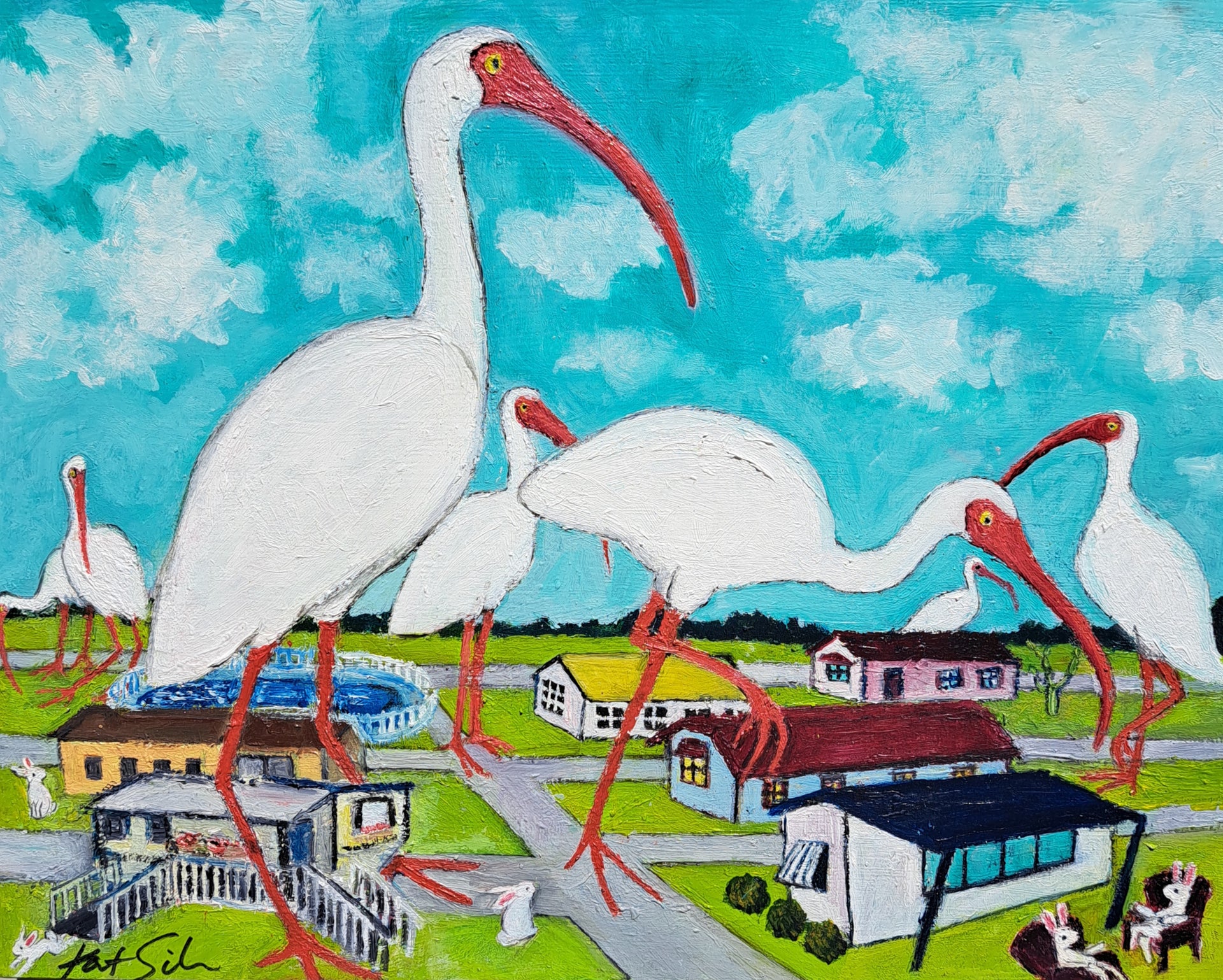 Ibis Invasion by Kat Silver - oil painting | UGallery