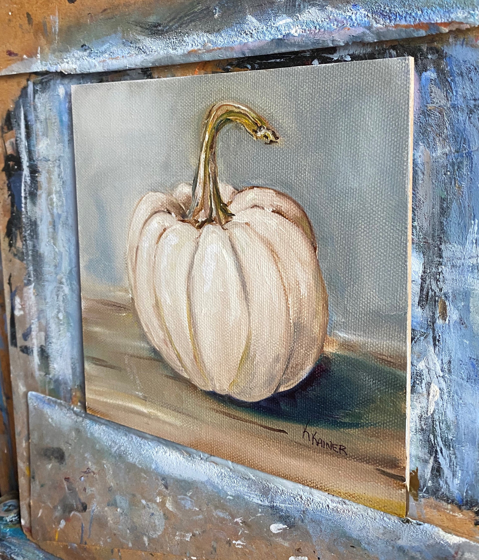 Miniature Casper Pumpkin by Kristine Kainer - oil painting | UGallery
