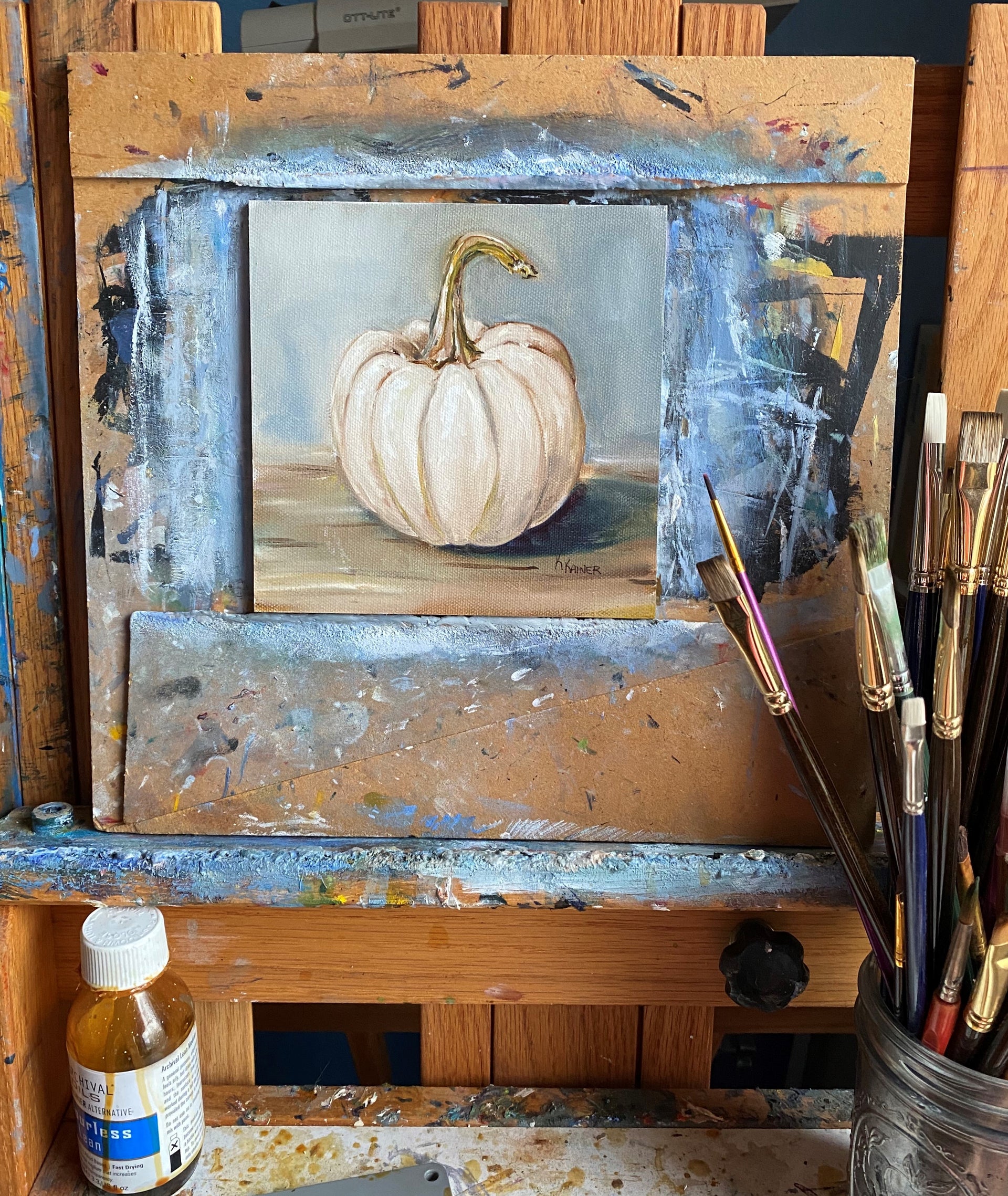 Miniature Casper Pumpkin by Kristine Kainer - oil painting | UGallery