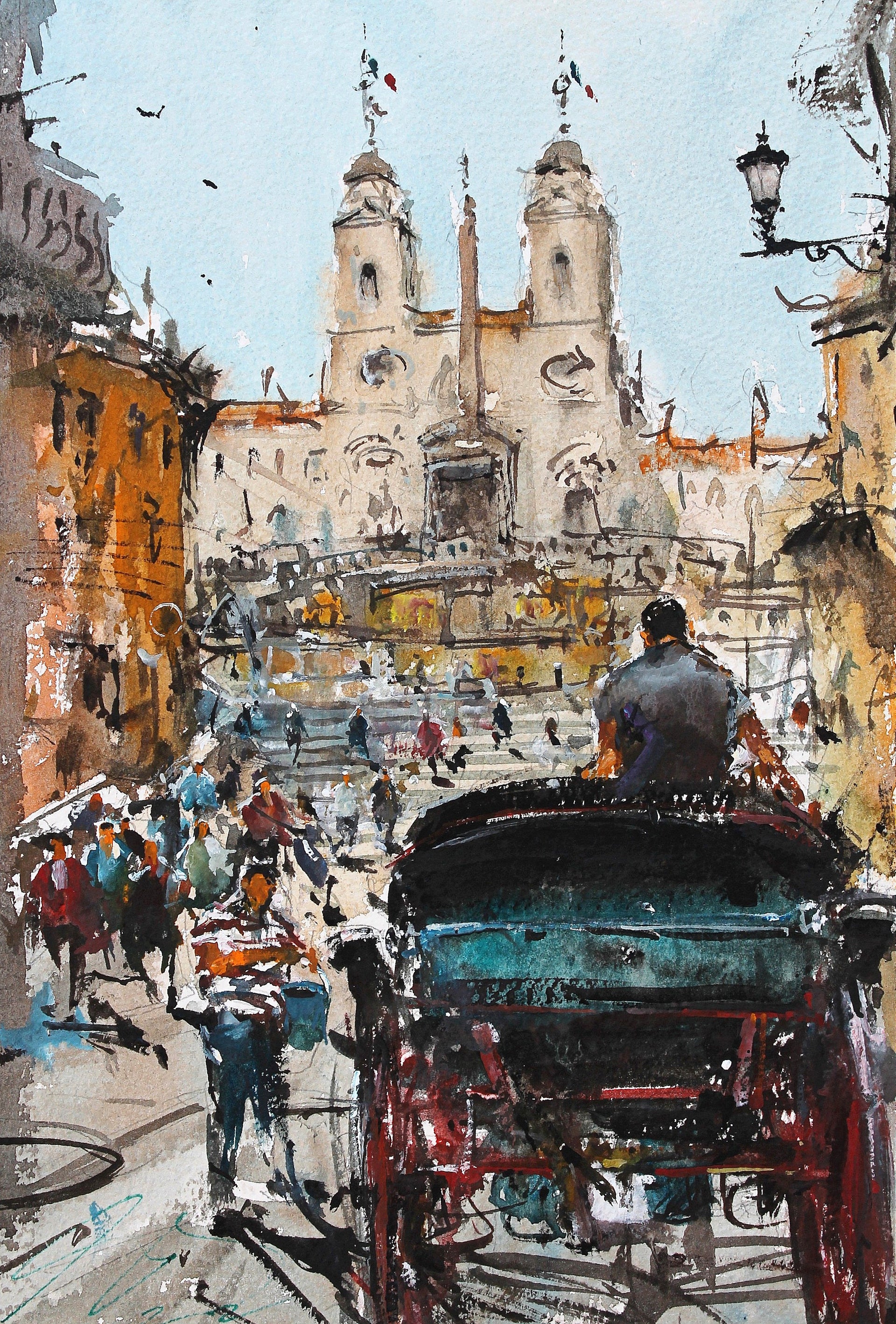 Sunday at Spanish Steps by Maximilian Damico - watercolor painting ...
