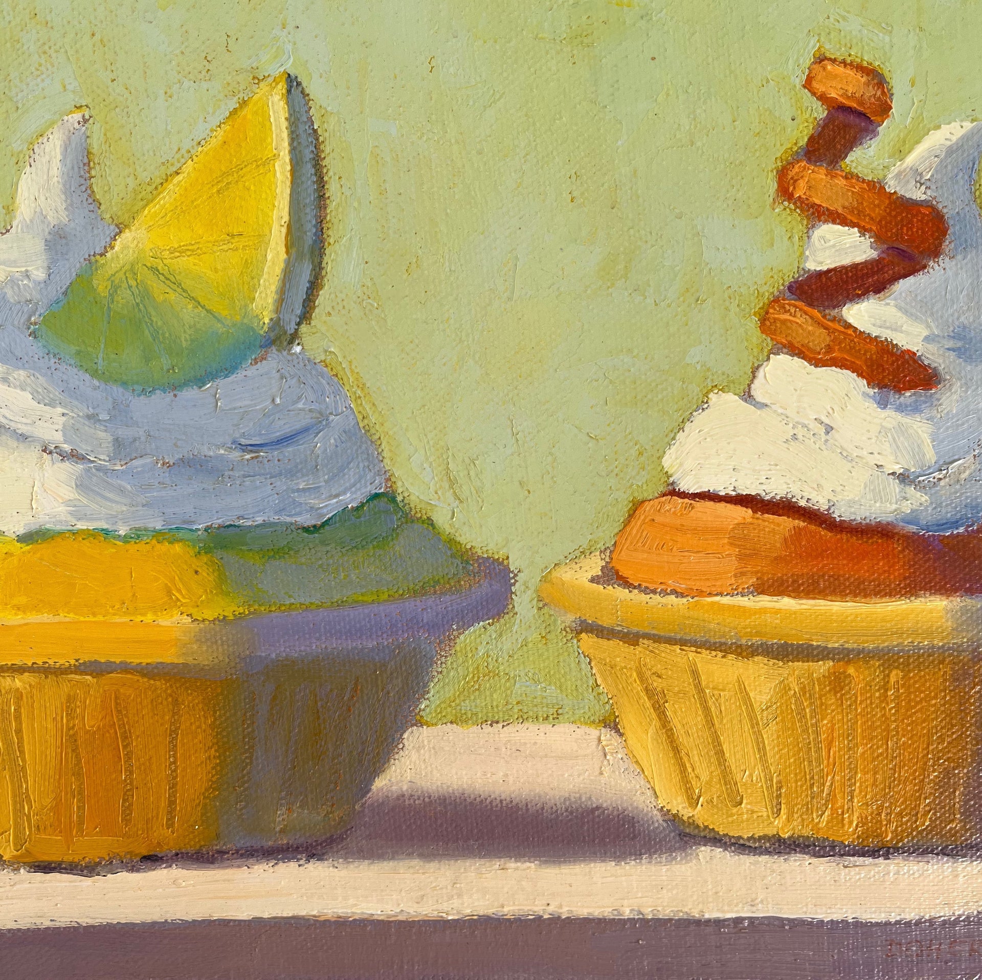 Three Fruit Tarts in a Row by Pat Doherty - oil painting | UGallery