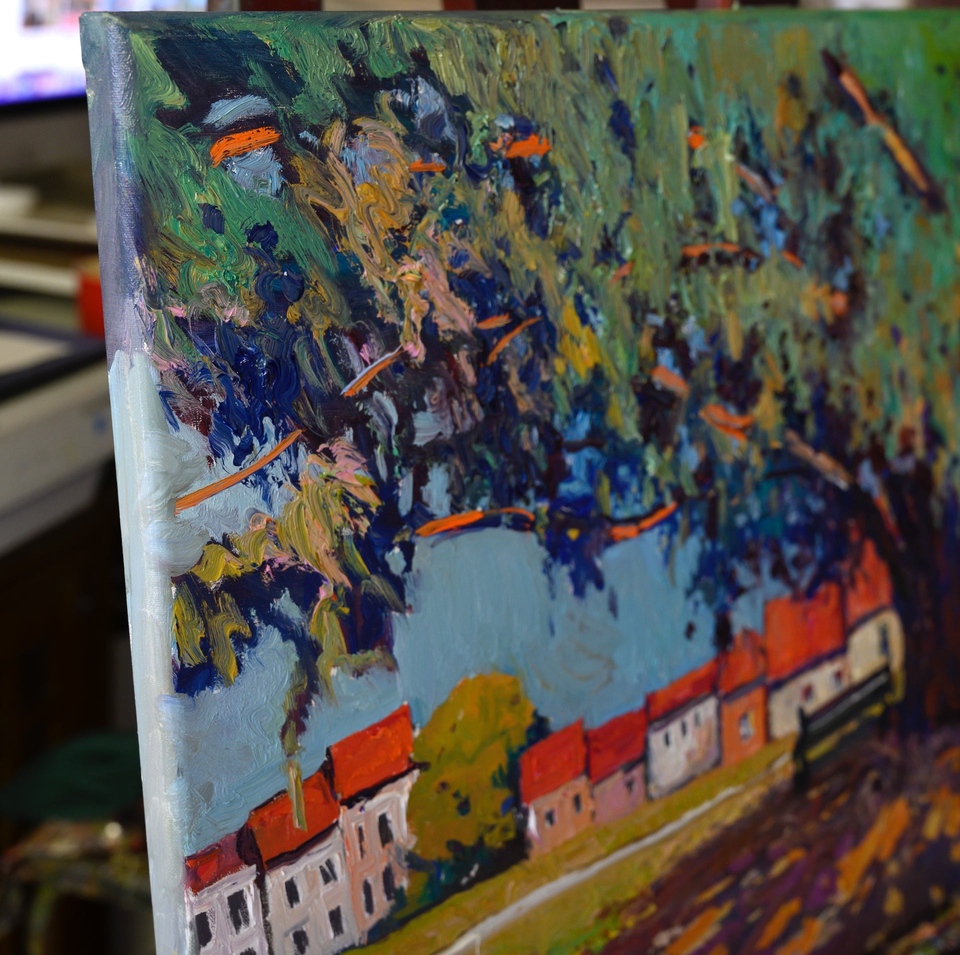 Big Tree and Little Houses by Suren Nersisyan - oil painting | UGallery