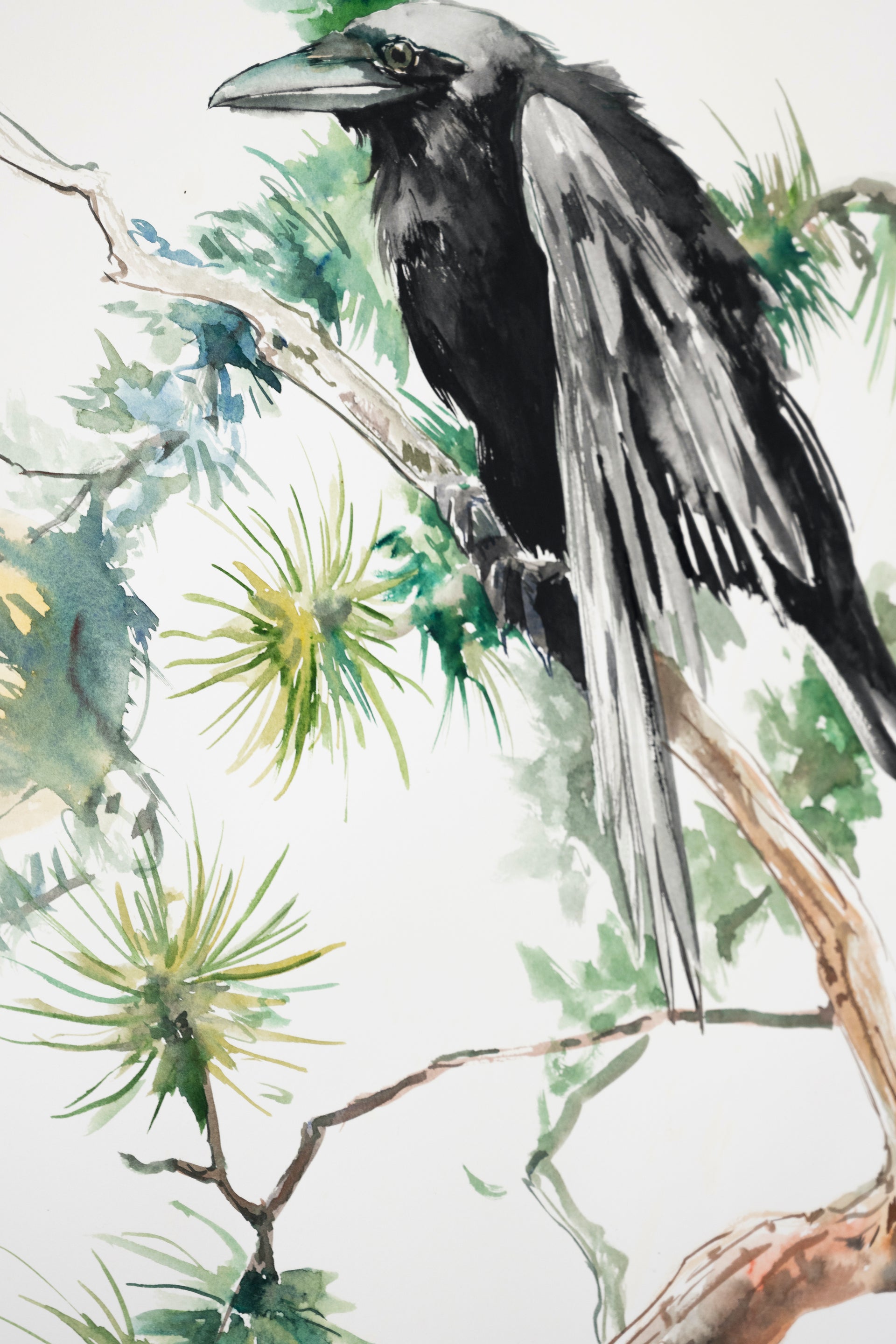 Raven, Moon and Pine Tree by Suren Nersisyan - watercolor painting ...