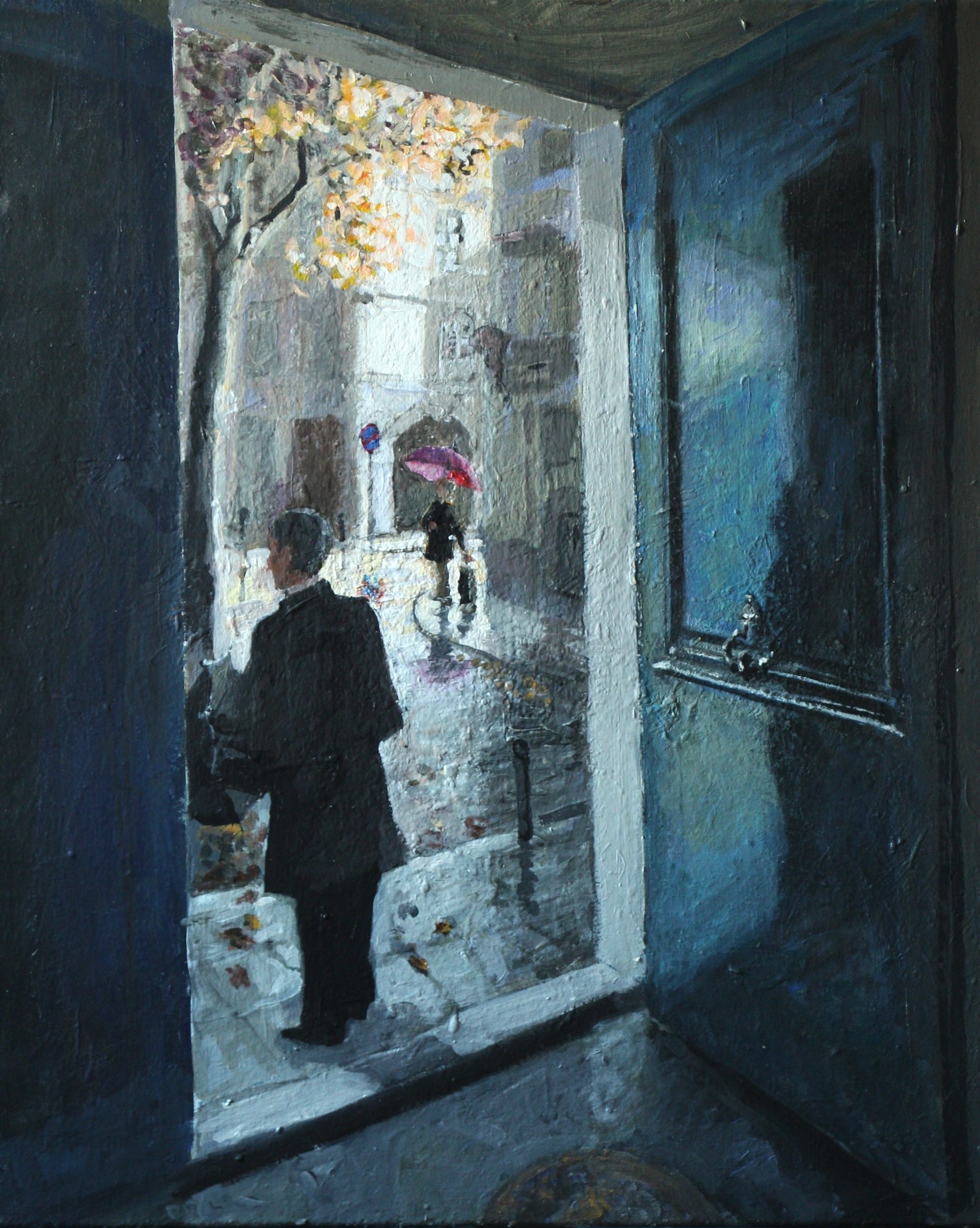 The Pink Umbrella by Bertrand Girard - acrylic painting | UGallery